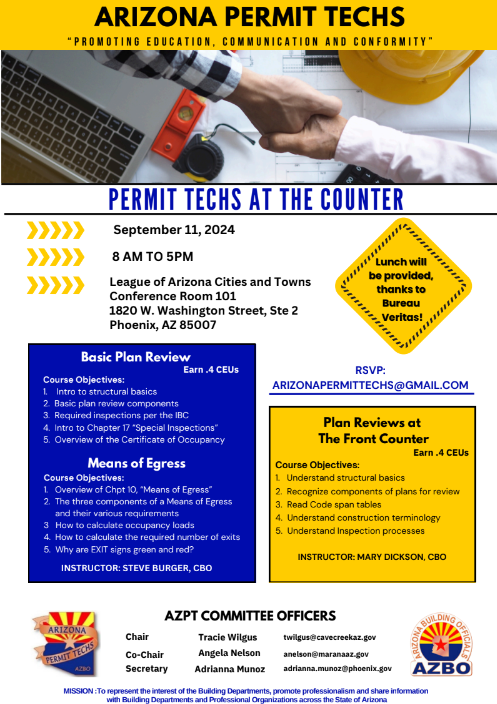 Permit Techs: Day-Long Training! 09/11/24 - Arizona Building Officials ...